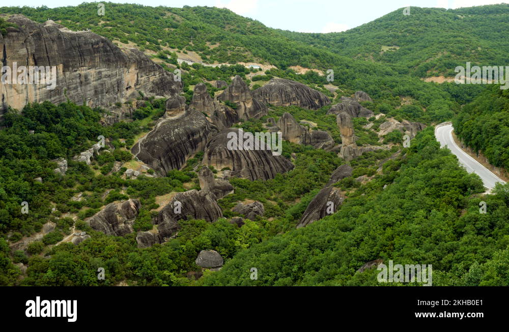 Beautiful mountain, rock pillars. Scenic landscape of Meteora valley ...