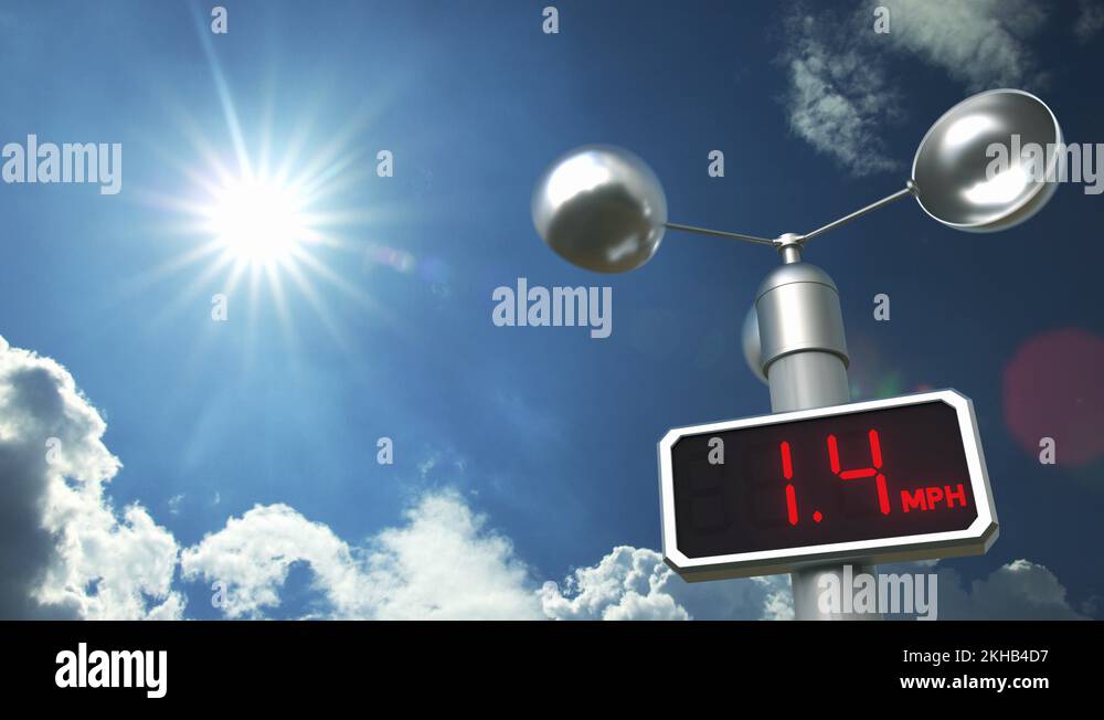 Wind speed measuring anemometer shows 50 mph. Weather forecast related ...