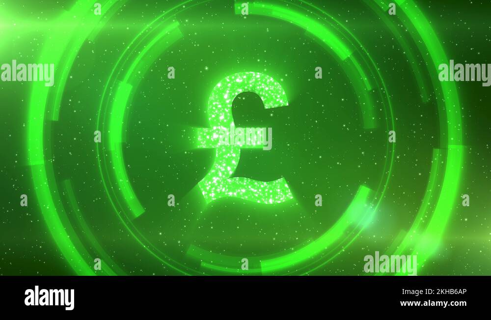 Green British pound currency symbol on space background. Seamless loop ...