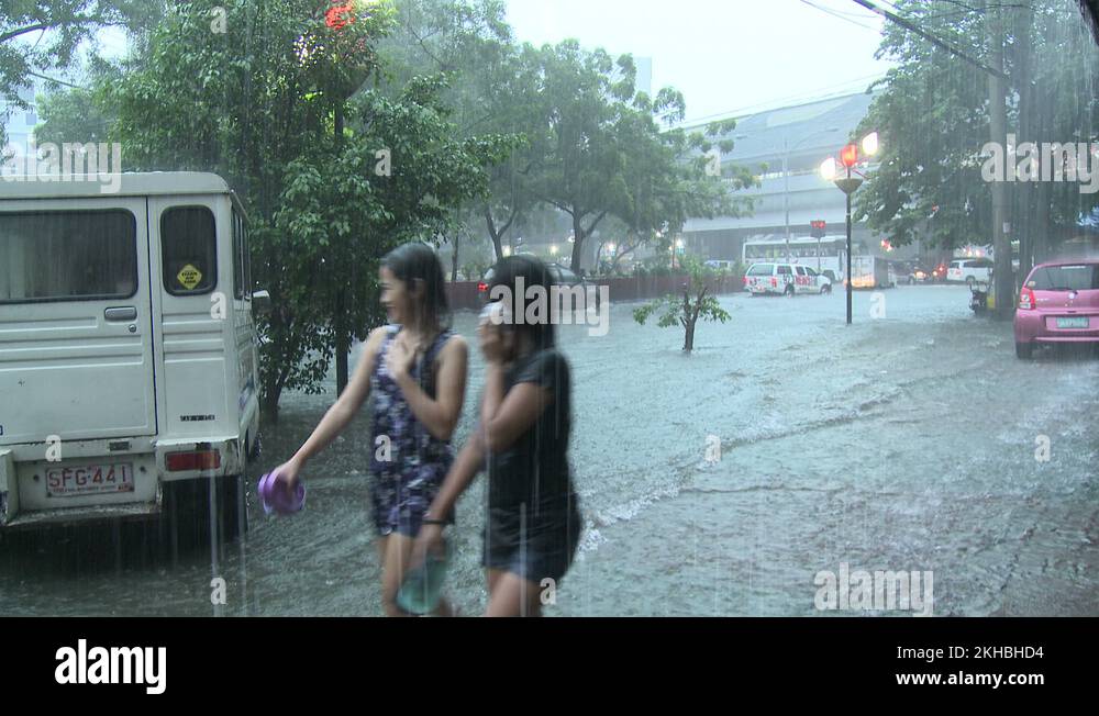 Extreme Urban Flooding In Downtown Manila Philippines Stock Video ...