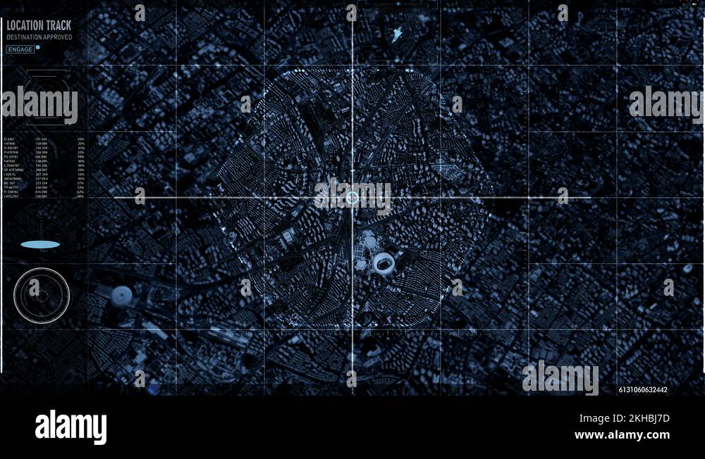 Satellite and Surveillance Drone, Camera is Scanning Map, Interface ...