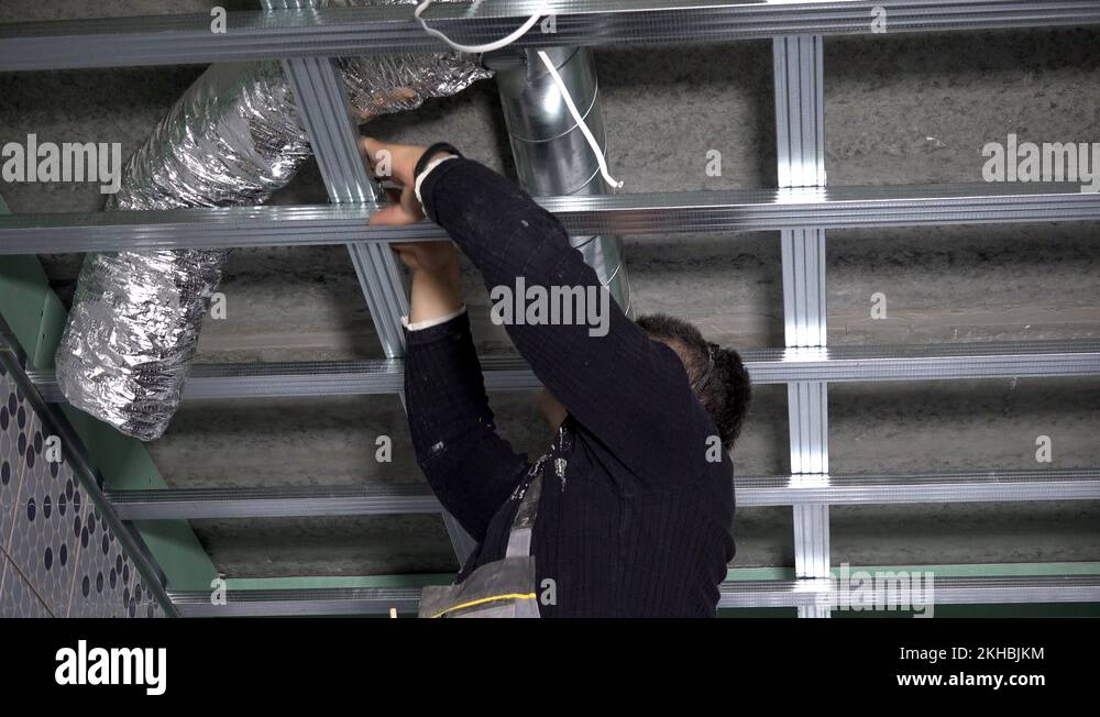 man mount ceiling profiles. Ventilation tube duct hidden under ceiling ...