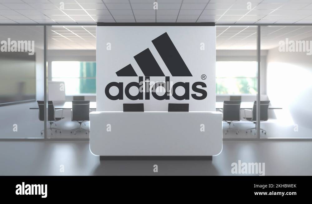Logo of ADIDAS on a wall in the modern office, editorial conceptual 3D ...