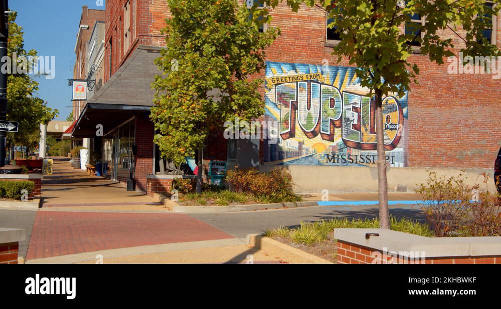 Downtown Tupelo Mural, Birthplace of Elvis, Rock Music Art Stock Video ...