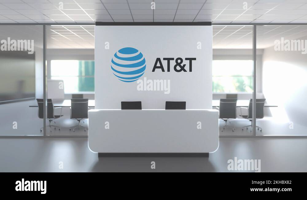 Logo of ATT on a wall in the modern office, editorial conceptual 3D ...