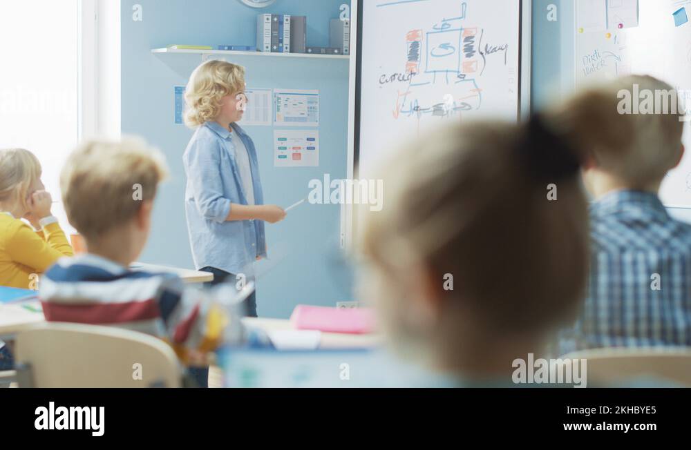 Student Uses Digital Whiteboard to Show full Classroom how Renewable ...
