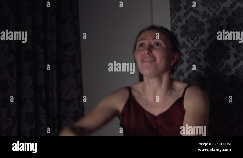 Beautiful gamer won round in console game, expression, joy of victory ...