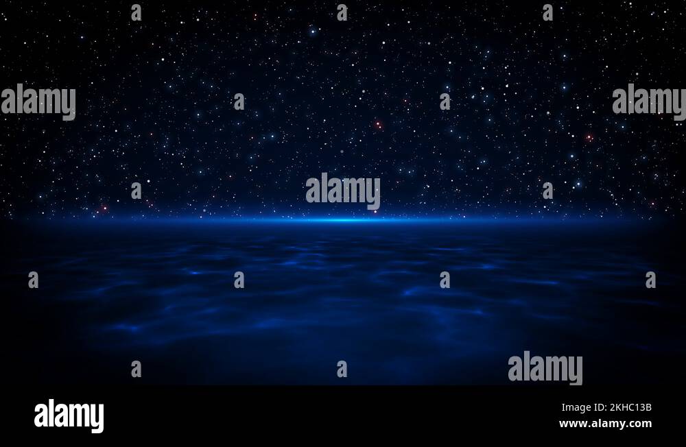 Blue Light Beam In The Dark On The Water Surface With Starry Sky Of The ...