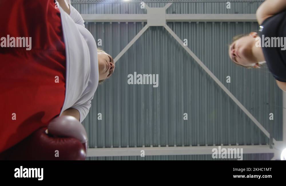 Low Angle of Two Female Boxers Giving Fist Bumps as Greeting on Ring ...
