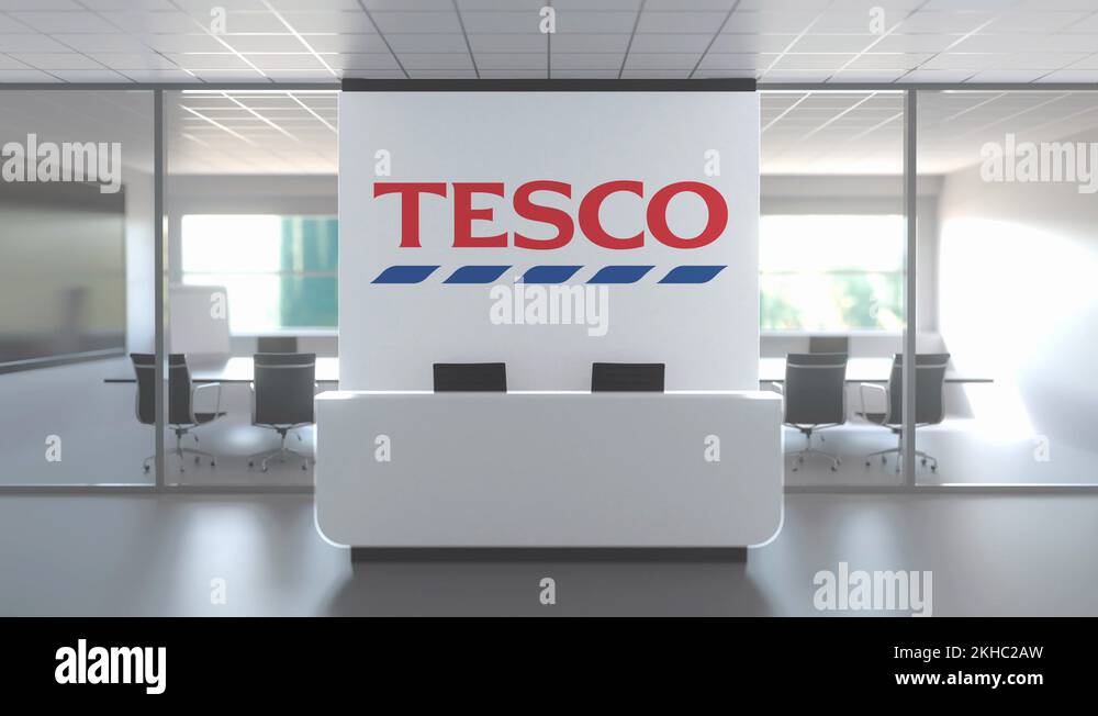 Logo of TESCO on a wall in the modern office, editorial conceptual 3D ...