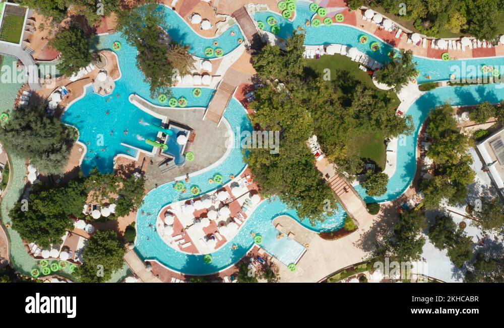 Large Aquapark children summer resort town different water slides and ...