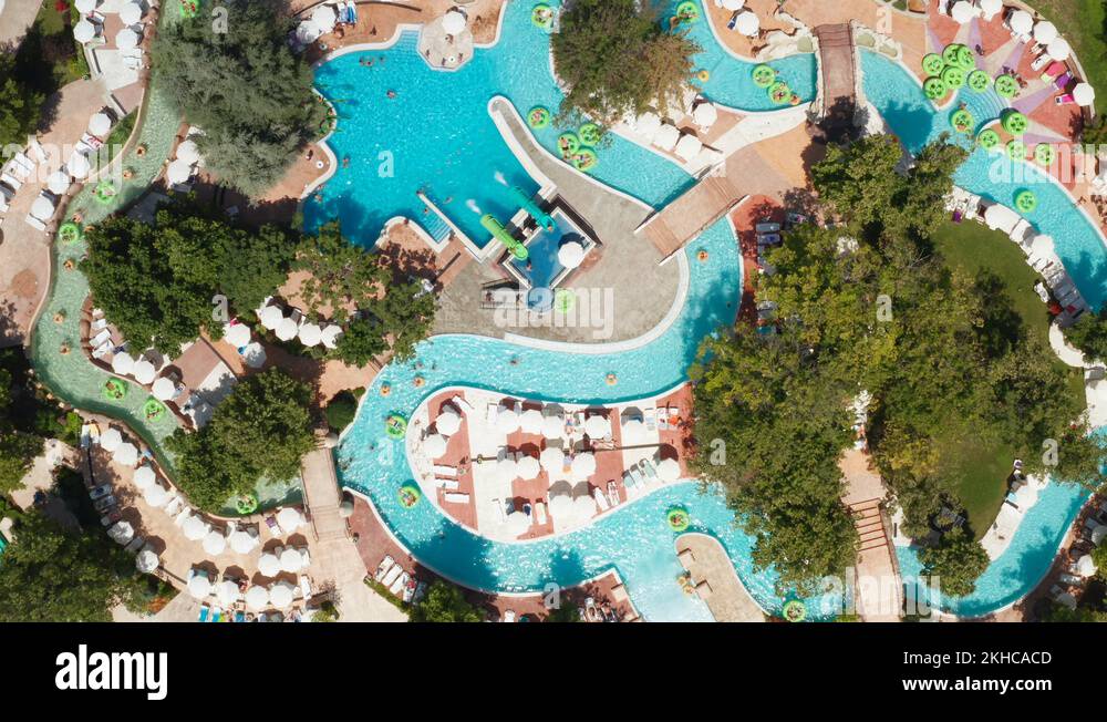 Albena, Bulgaria. Aquapark children summer resort town water slides ...