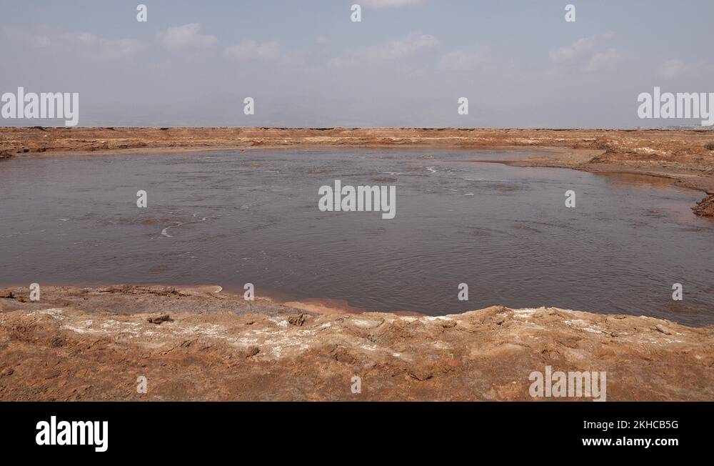 Overview of bubbling volcanic hot spring in Danakil desert in Ethiopia ...