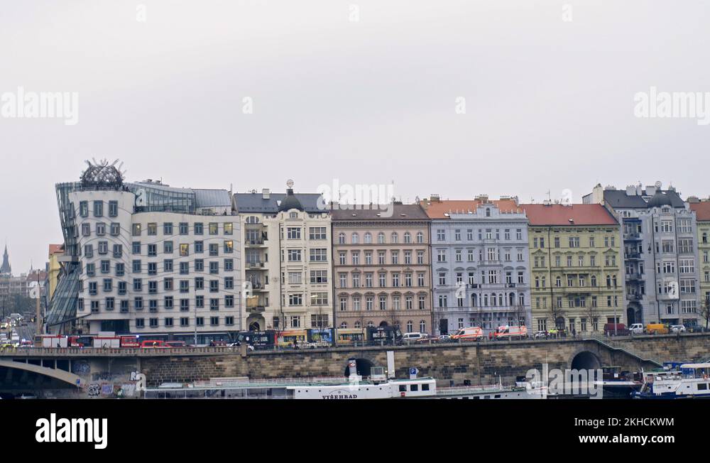 Prague modern building by frank gehry dancing house prague Stock Videos ...