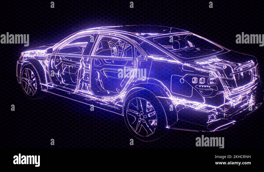 Holographic animation of 3D wireframe car model with engine Stock Video ...