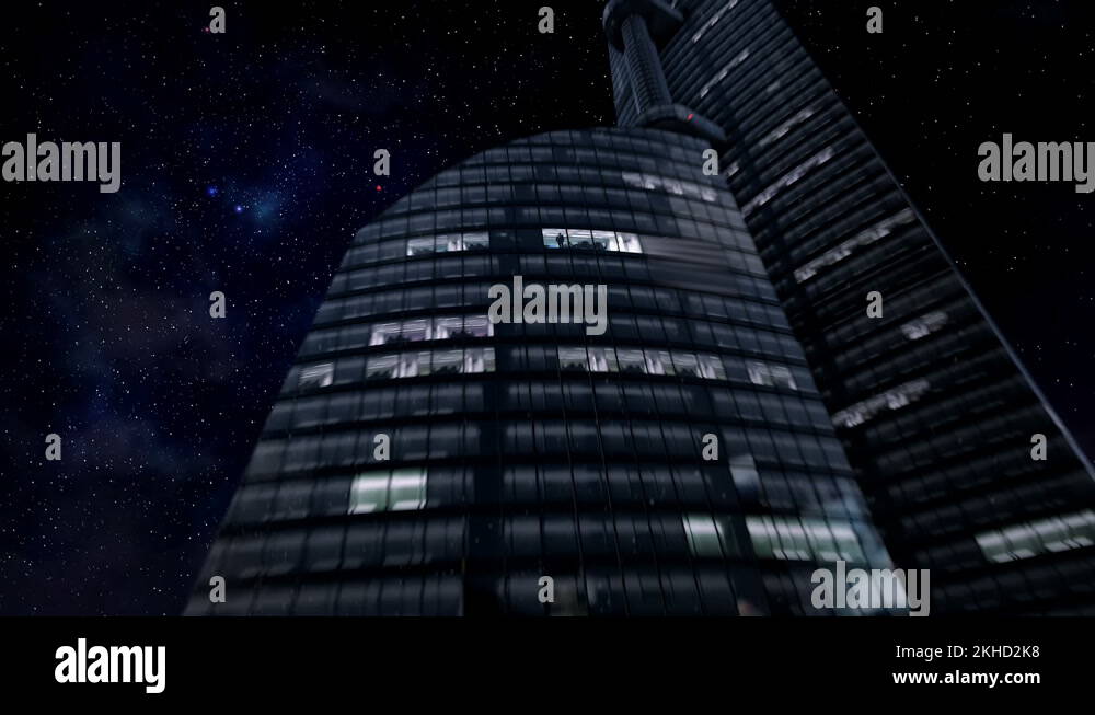 A boss in a skyscraper looking at the night city. Animation of ...