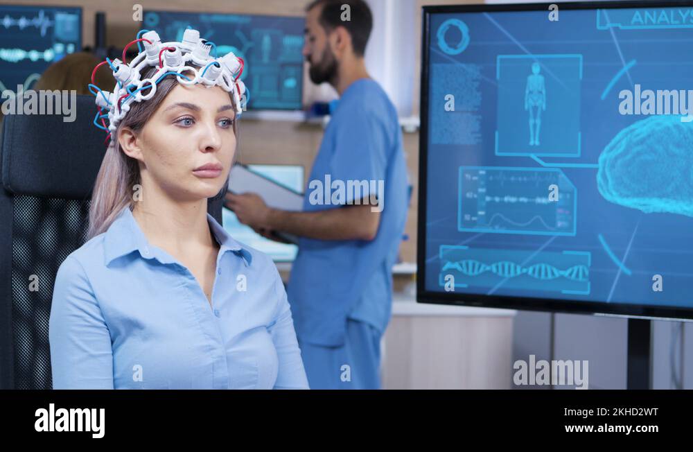 Brain activity on tv screen from female patient with brainwaves ...
