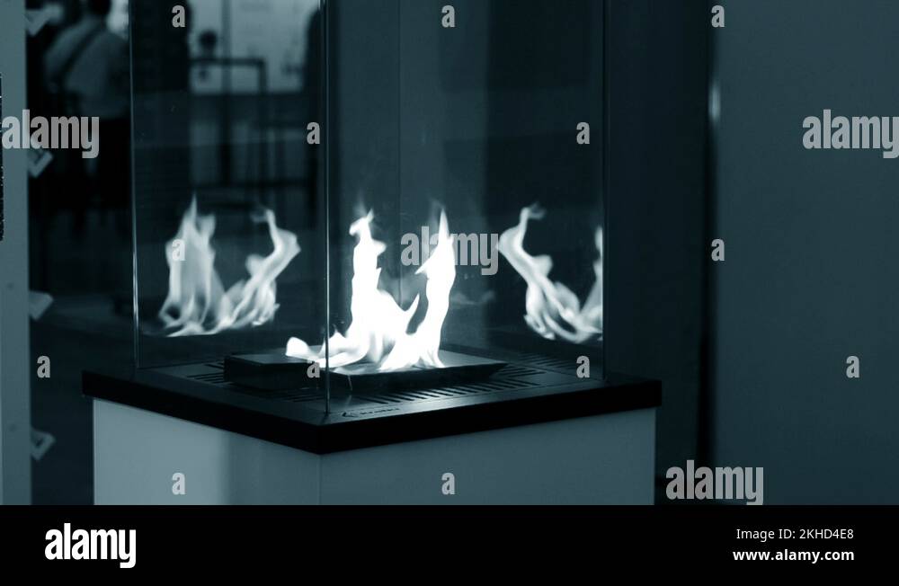 Burning fire flame close up. Biofireplace burn on ethanol gas Stock ...
