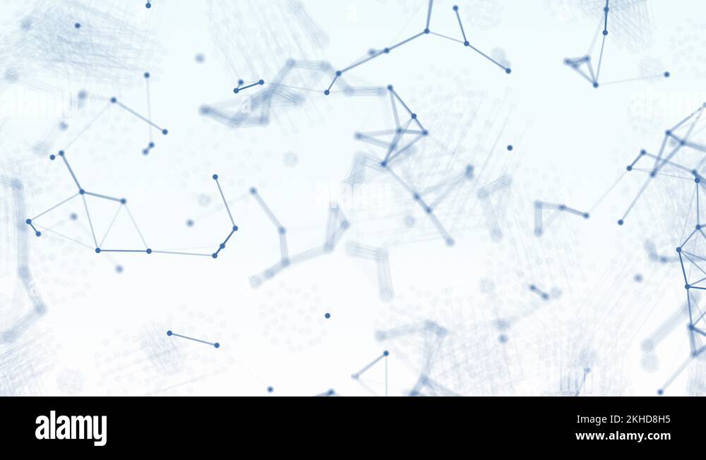 3D Abstract blue blurred geometry wireframe network and connecting dot ...