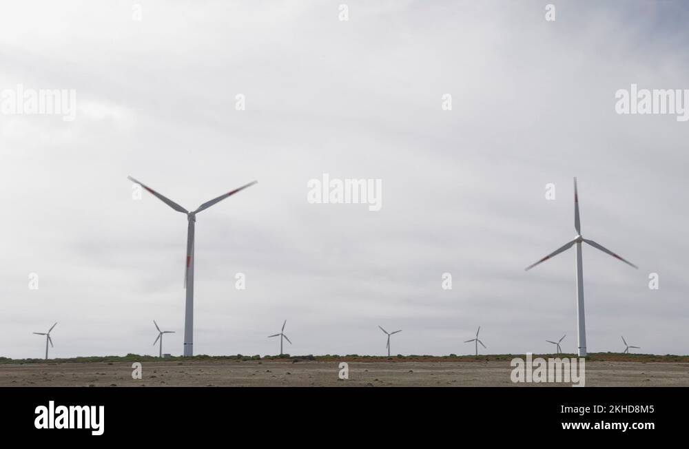 Wind producing energy to wind turbines, Paul da Serra, Madeira island ...