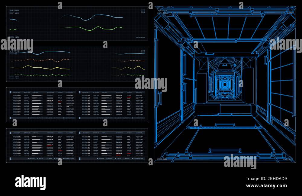 Visual display: 3D schematic flythrough of the ISS, readouts and ...