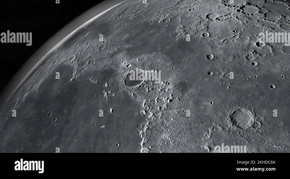 Mare Frigoris in the lunar surface of the moon in rotation, 3d ...