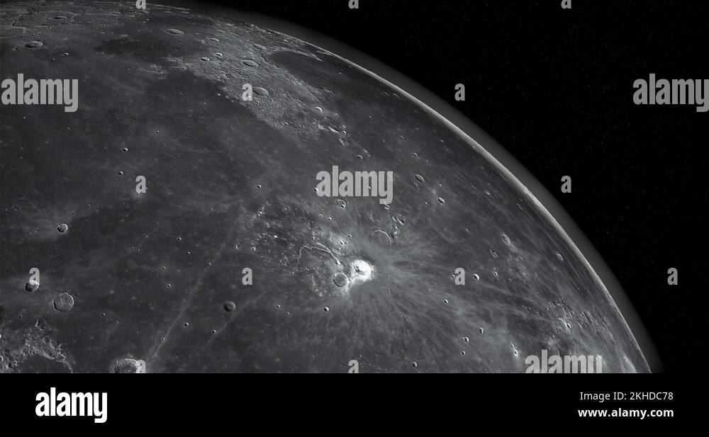 Mare Imbrium in the lunar surface of the moon in rotation, 3d rendering ...