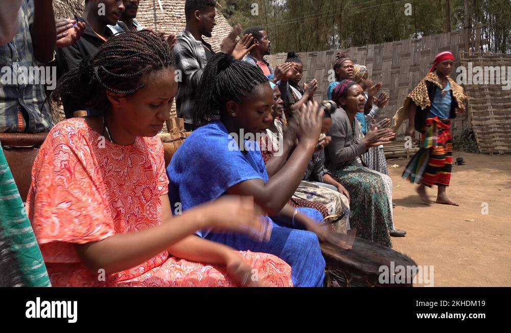 Traditional tribal performance, people singing songs and dance Ethiopia ...