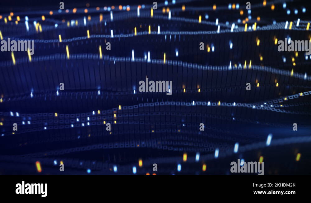 Blue cubic matrix of big data flow seamless loop 3D render animation ...