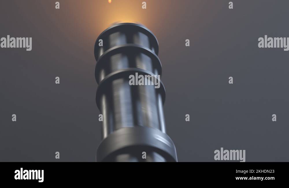 Minigun firing to the invisible target. Deadly firearm rapidly shooting ...
