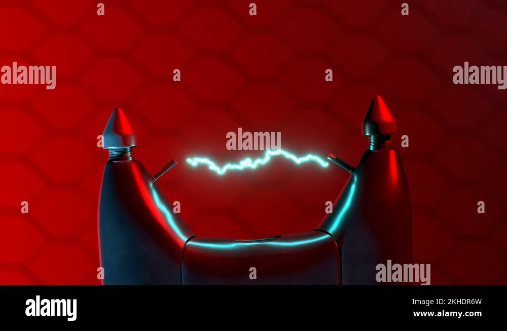 Stun gun or taser with an electric arc between two electrodes. Electric ...