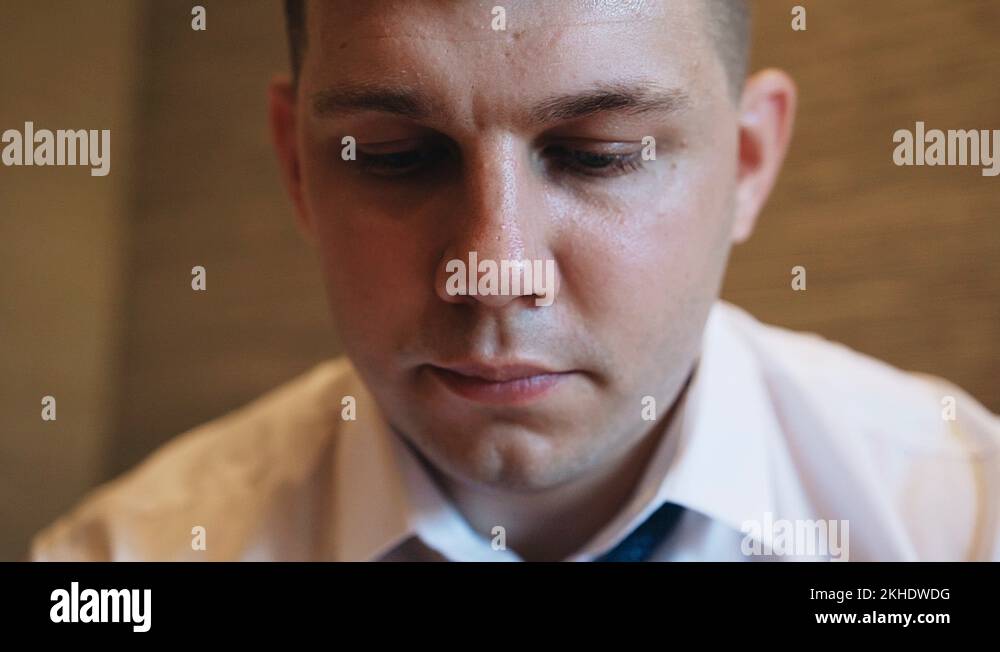 The guy brooding eyes looking down. Emotions thoughts and feelings ...