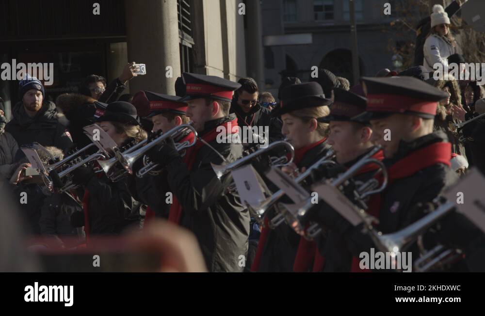 Salvation army marching band in santa claus parade Stock Video Footage ...