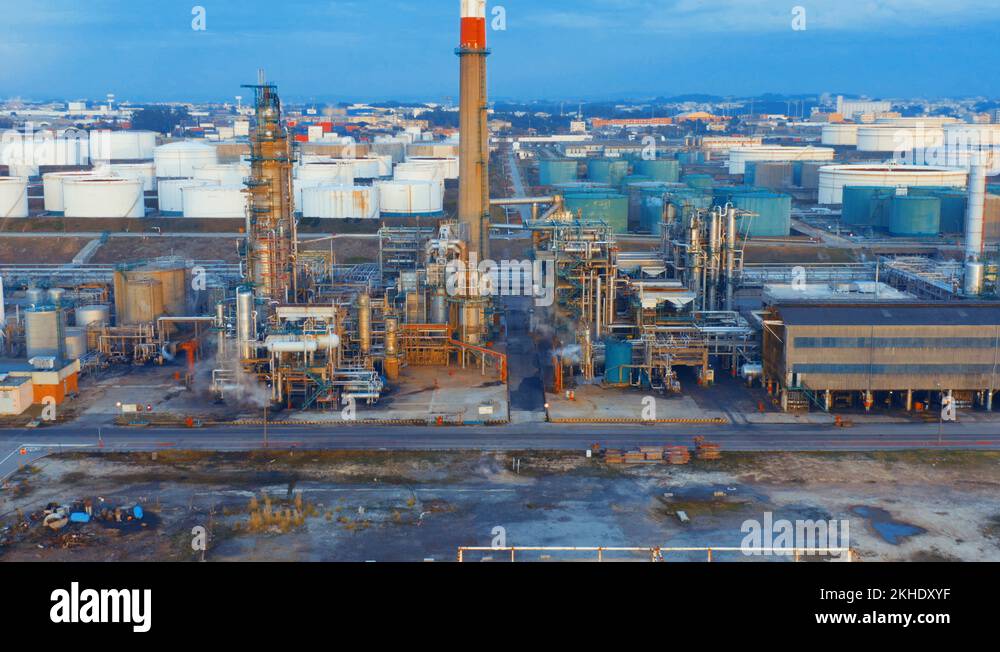 Aerial view of petrochemical oil refinery (refining complex). Oil and ...