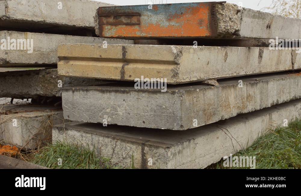 A stack of reinforced concrete floor slabs outdoors Stock Video Footage ...