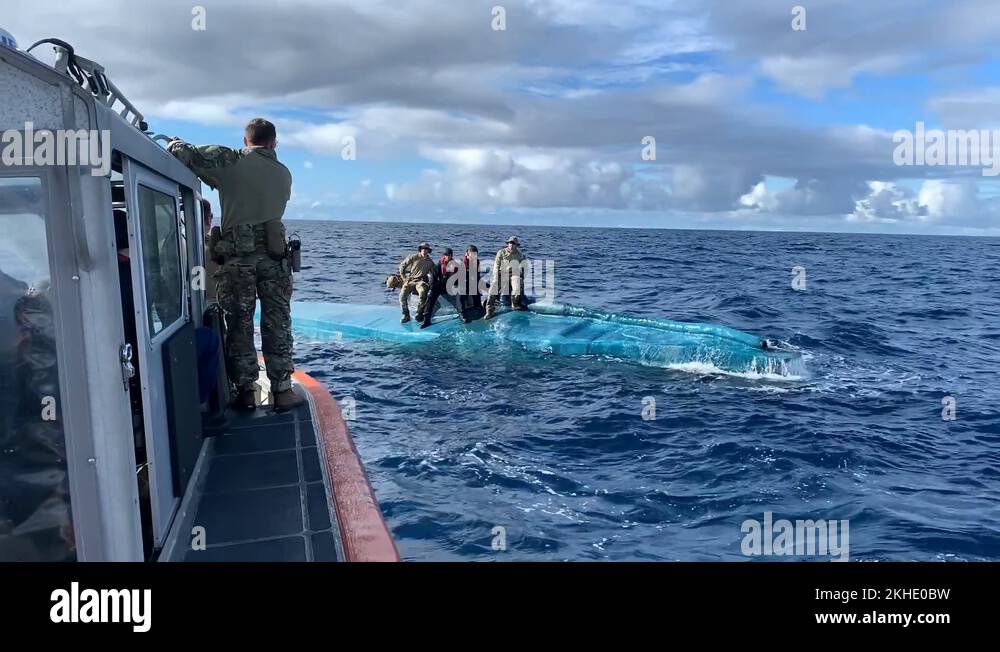 U.S. Coast Guard aboard semi-submersible smuggling vessel in Pacific ...