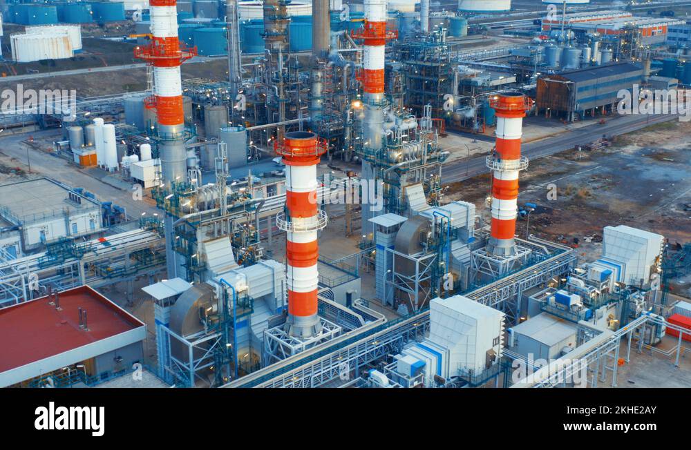 Aerial view of petrochemical oil refinery (refining complex). Oil and ...