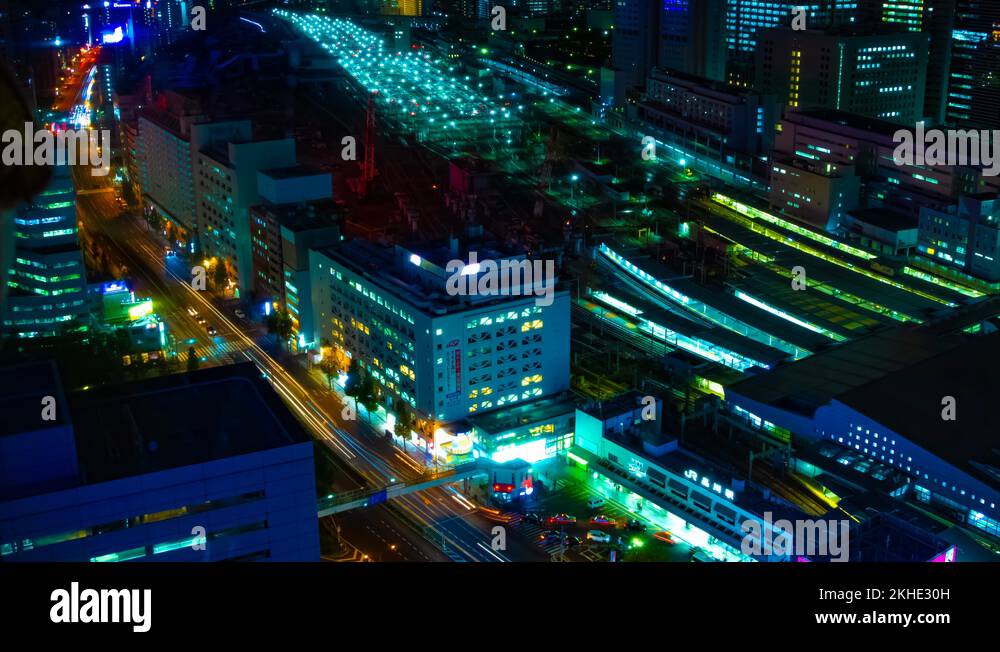 A night timelapse of panoramic view at the urban city in Tokyo high ...
