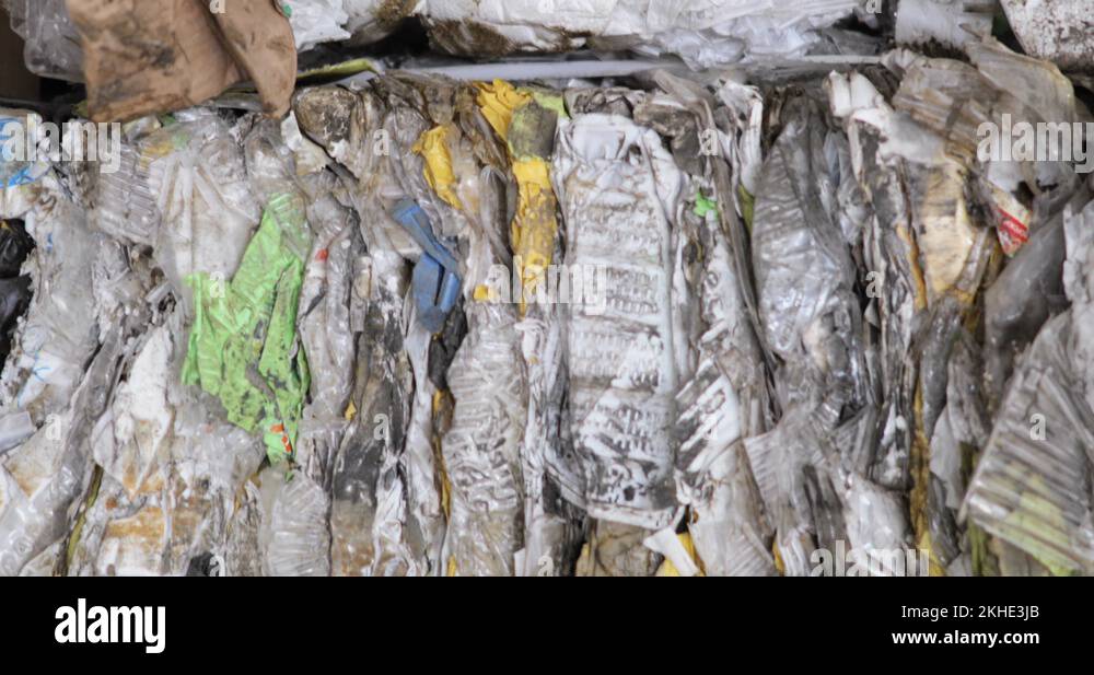 Sorted plastic packages for reuse in warehouse at processing recycling ...