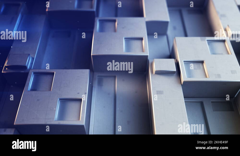 Futuristic sci-fi metallic blue wall 3D render seamless loop animation ...