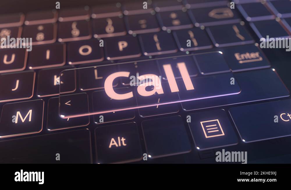 Futuristic computer keyboard and transparent call key. Conceptual 3D ...
