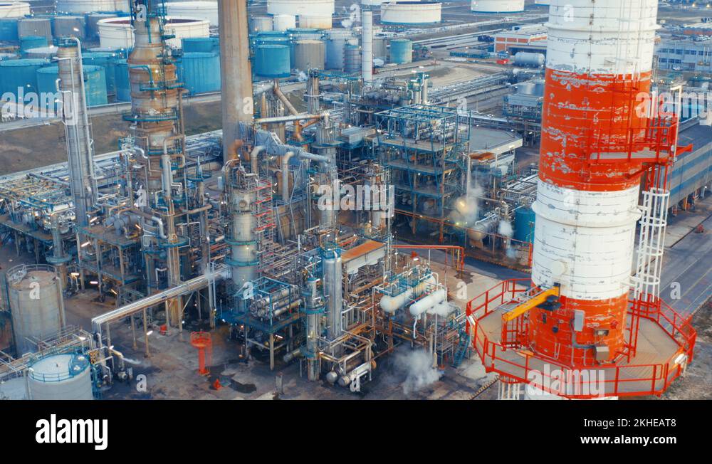 Aerial view of petrochemical oil refinery (refining complex). Oil and ...