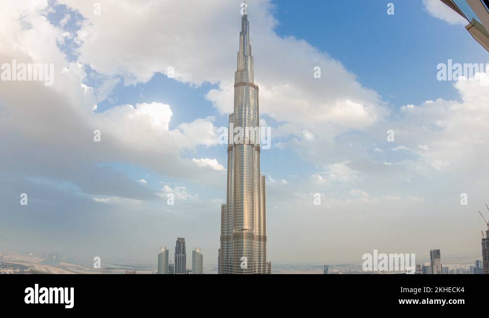 Paniramic skyline view of Dubai downtown with mall, fountains and Burj ...