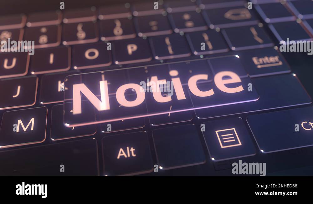 Futuristic computer keyboard and transparent notice key. Conceptual 3D ...