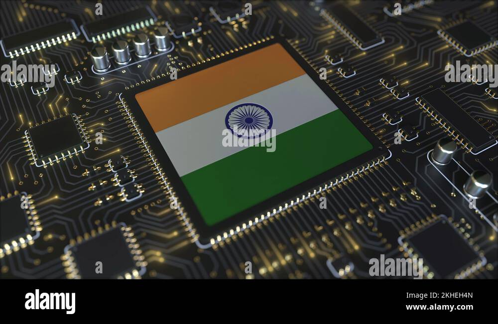 National flag of India on the operating chipset. Indian information ...