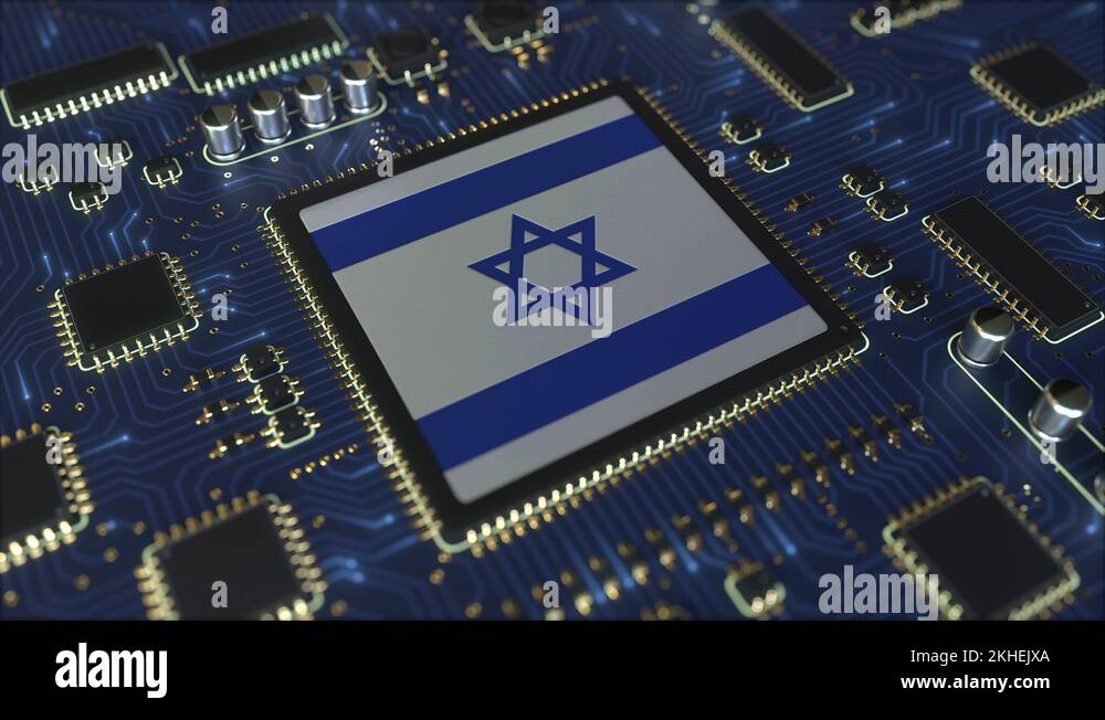 National flag of Israel on the operating chipset. Israeli information ...