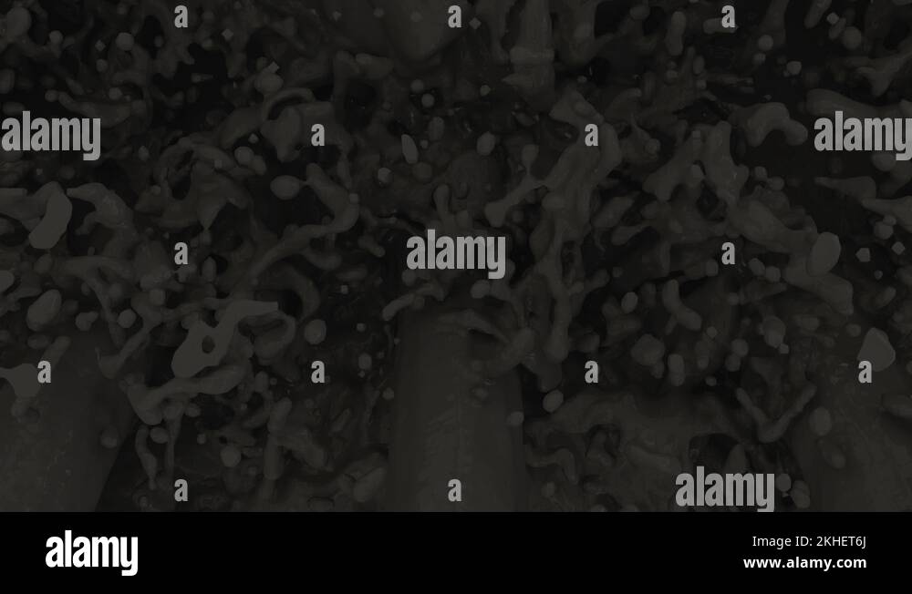 Animated top view of realistic crude oil pouring and splashing - three ...