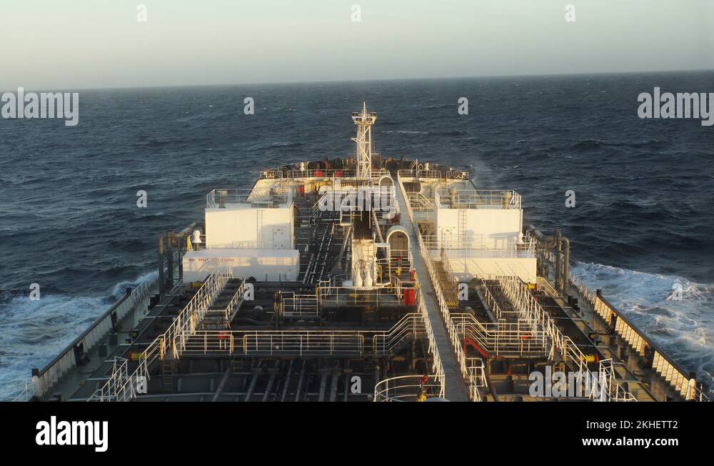 deck of oil product tanker underway at heavy weather Stock Video ...