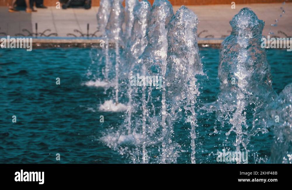 Fountain in Slow Motion in 180 fps. Close-up. Water Jet Splashing Stock ...