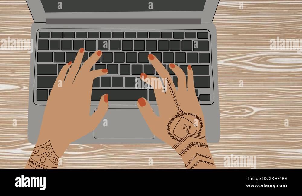 2D animation of female Caucasian hands with tattoos or henna drawings ...